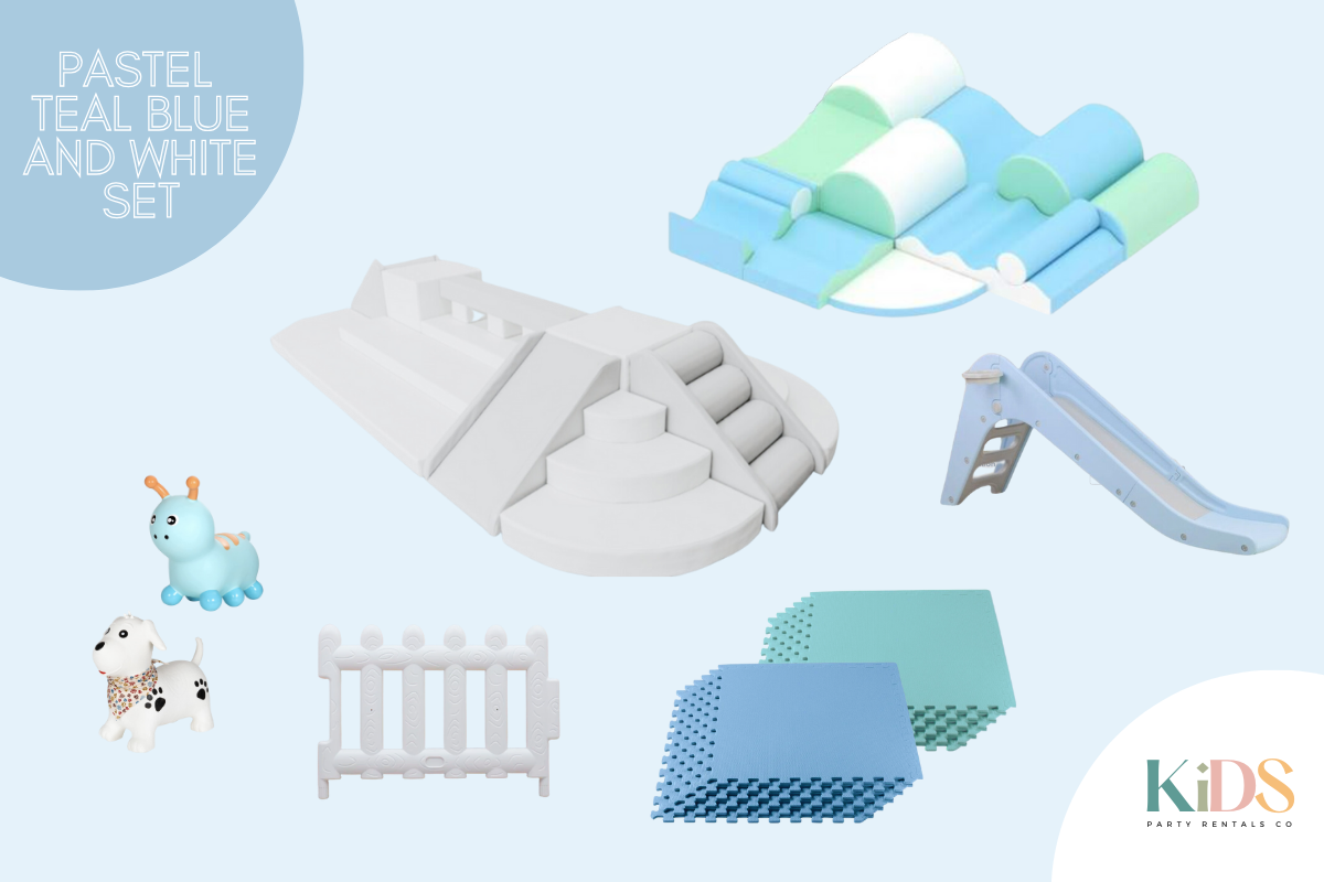 Pastel Teal Blue and White Softplay Set - Kids Party Rentals Co